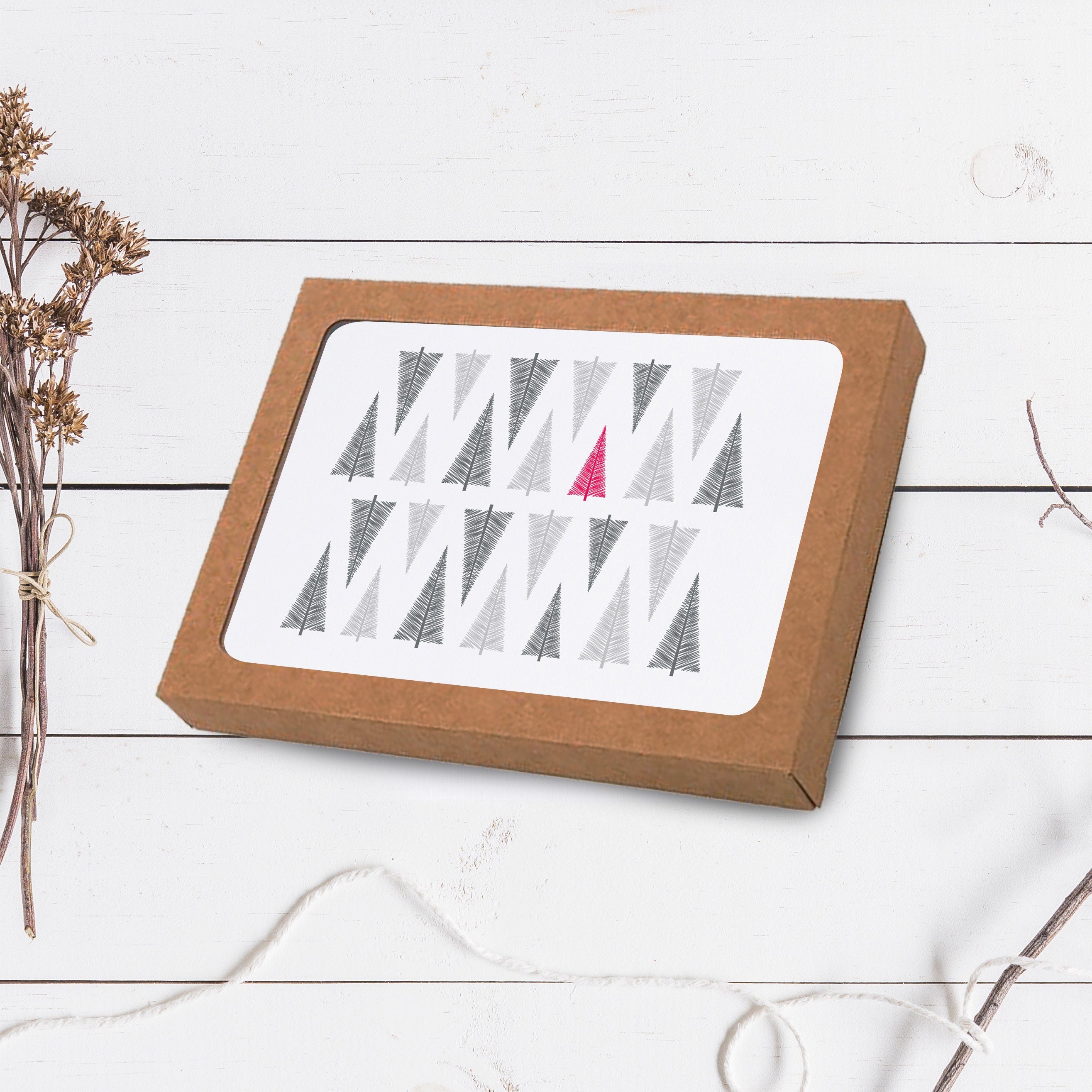 Tree Holiday Card Pack | Pine Tree Card Set | Tree Christmas Card Box ...